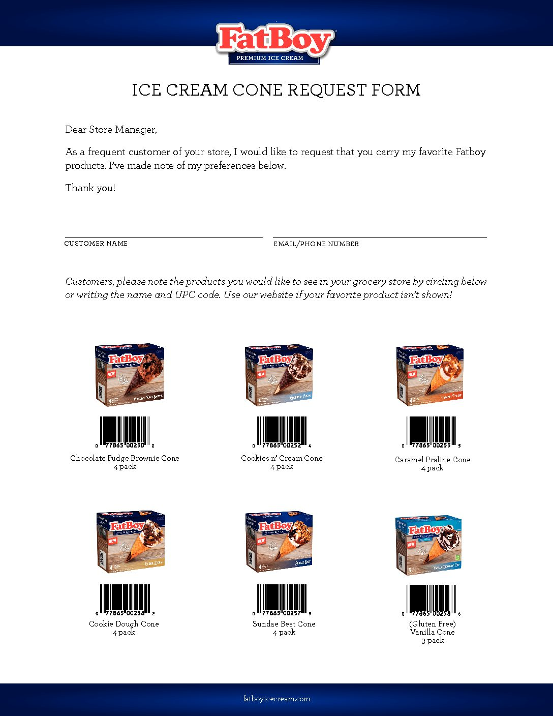 FatBoy Ice Cream | Product Request Form