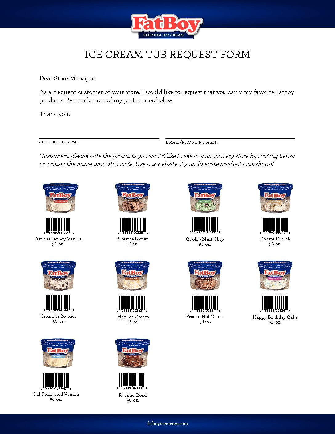 FatBoy Ice Cream | Product Request Form